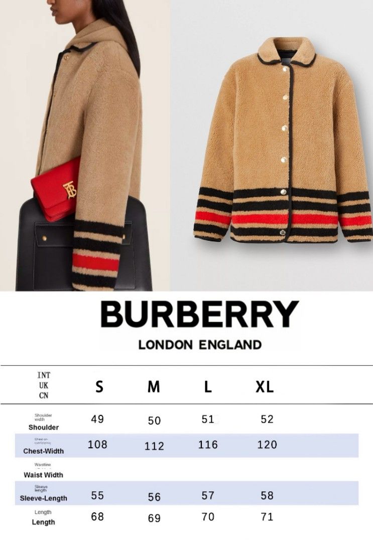 Authentic Burberry Striped Intarsia Fleece Teddy Bear Jacket, Women's ...