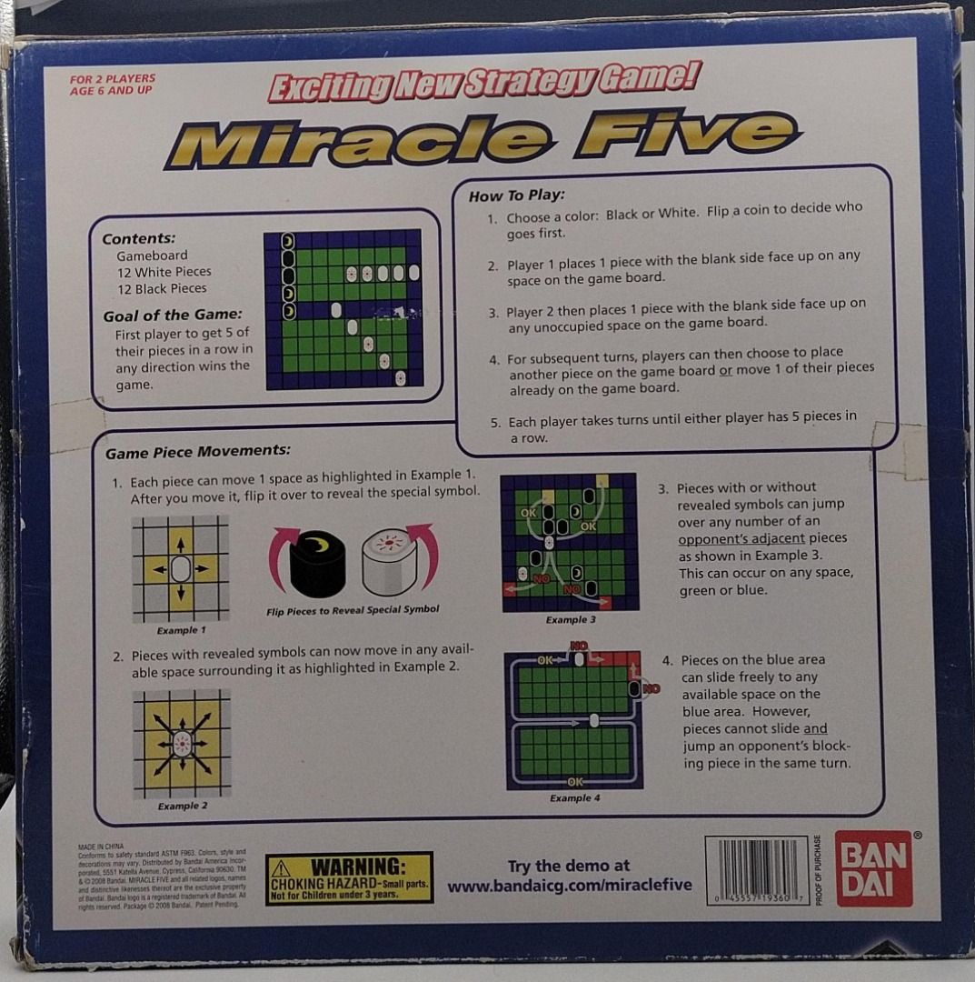 BANDAI Miracle Five Connect Five Pieces in a Row Gomoku Gobang Strategy ...