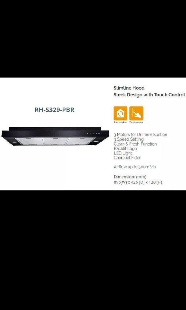 [BNIB]RINNAI RH-S329-PBR SLIMLINE HOOD + RINNAI RB-7303S-GBSM 3 BURNER GLASS HOB, TV & Home ...