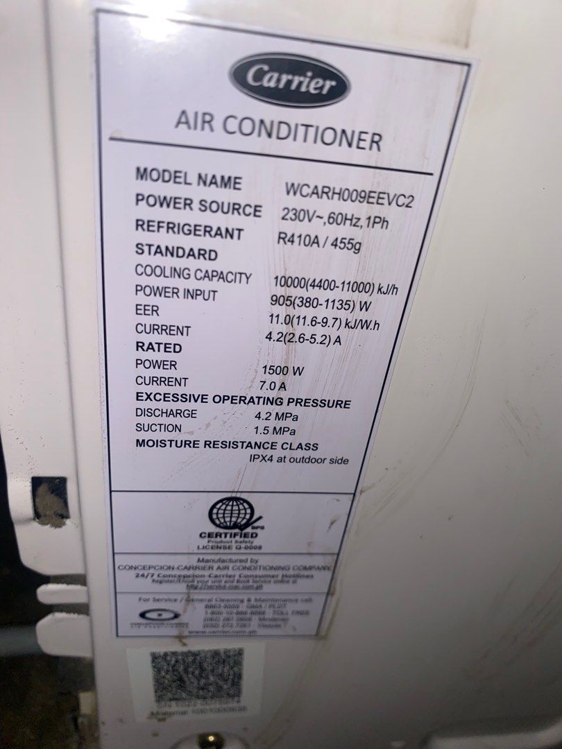 CARRIER 1.5HP AIRCON INVERTER, Furniture & Home Living, Kitchenware ...