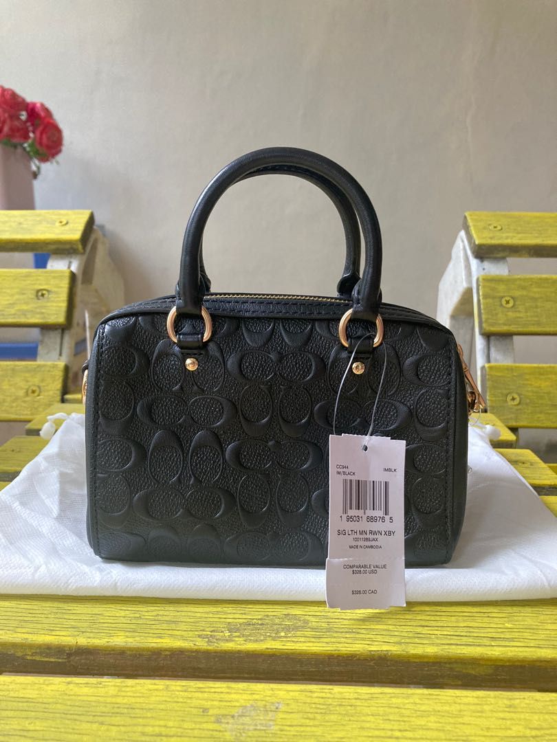 Coach Mini Rowan Black Emboss, Barang Mewah, Tas & Dompet di Carousell