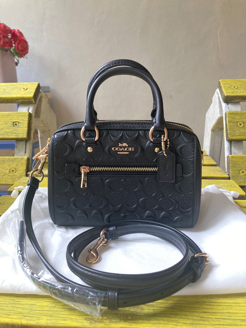 Coach Mini Rowan Black Emboss, Barang Mewah, Tas & Dompet di Carousell