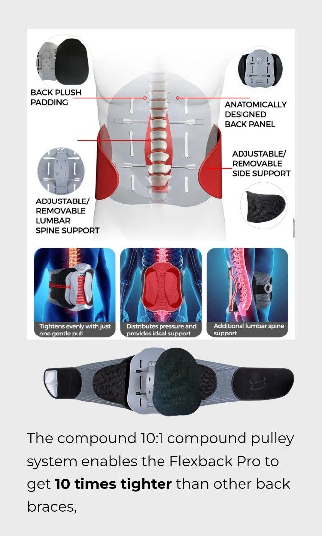 Flexback Pro Lumbar Brace, Health & Nutrition, Braces, Support ...