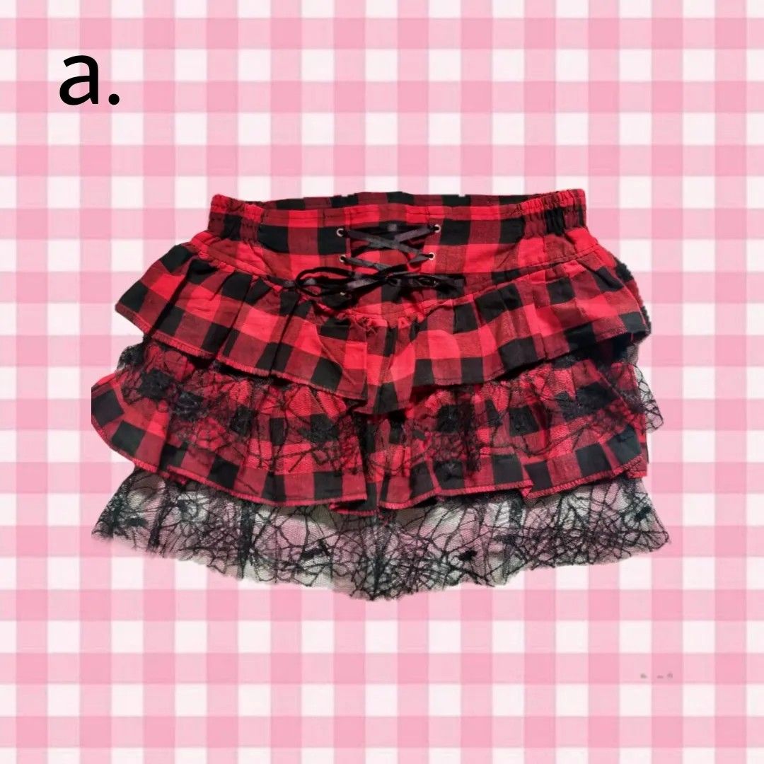 gothic emo grunge fairycore red plaid skirt alt, Women's Fashion ...