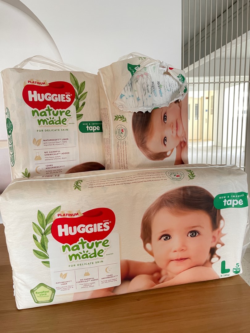 Huggies Nature Made L Diapers X 3, Babies & Kids, Bathing & Changing ...