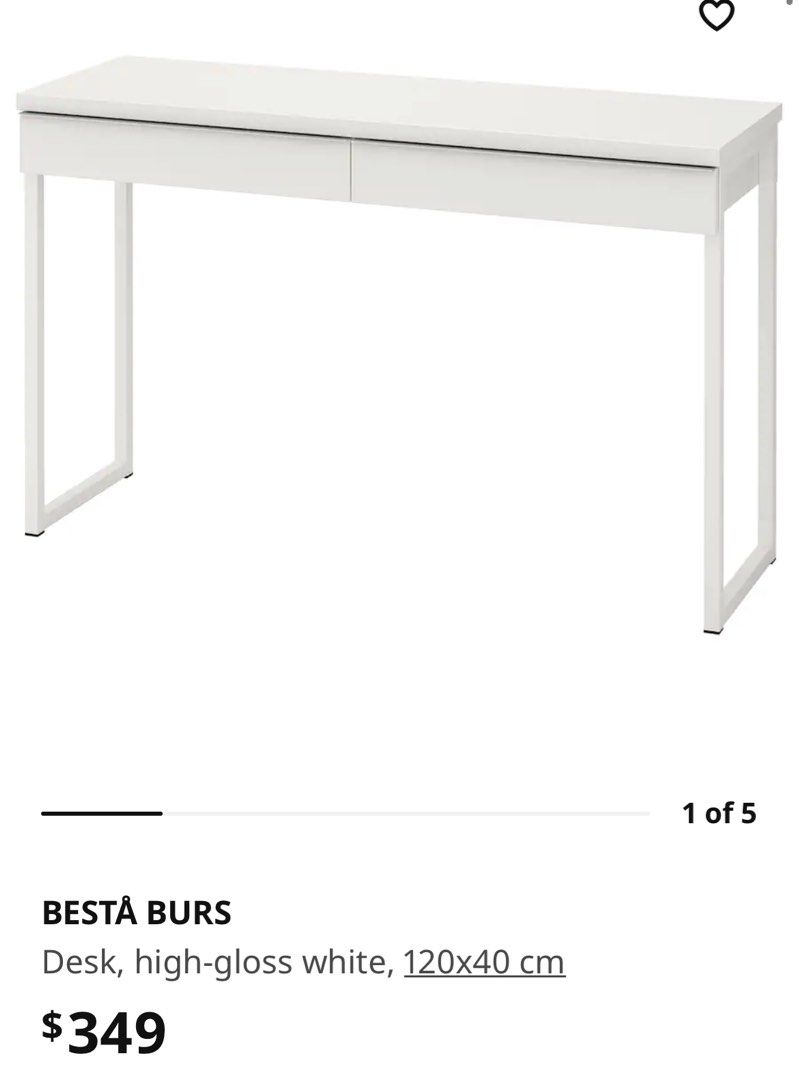 IKEA BESTÅ BURS Desk, high-gloss white, Furniture & Home Living ...