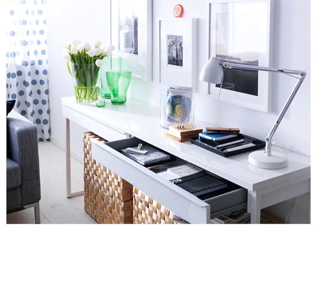 IKEA BESTÅ BURS Desk, high-gloss white, Furniture & Home Living ...