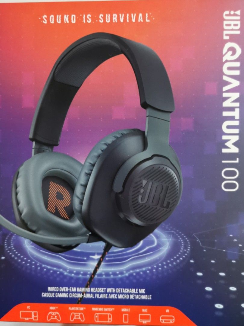 JBL Quantum 100 wired over ear gaming headset with detachable mic ...