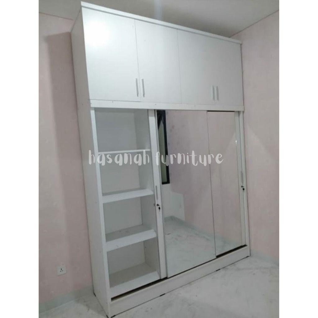 Lemari pakaian pintu sliding 3 pintu full cermin box/kabinet atas murah minimalis modern ...