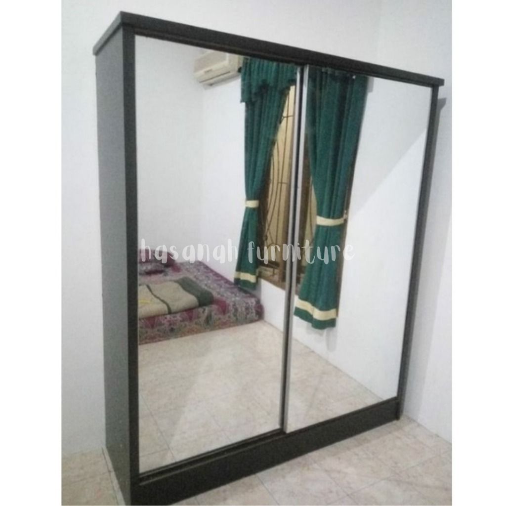 Lemari pakaian sliding 2 pintu full cermin frameless murah minimalis ...