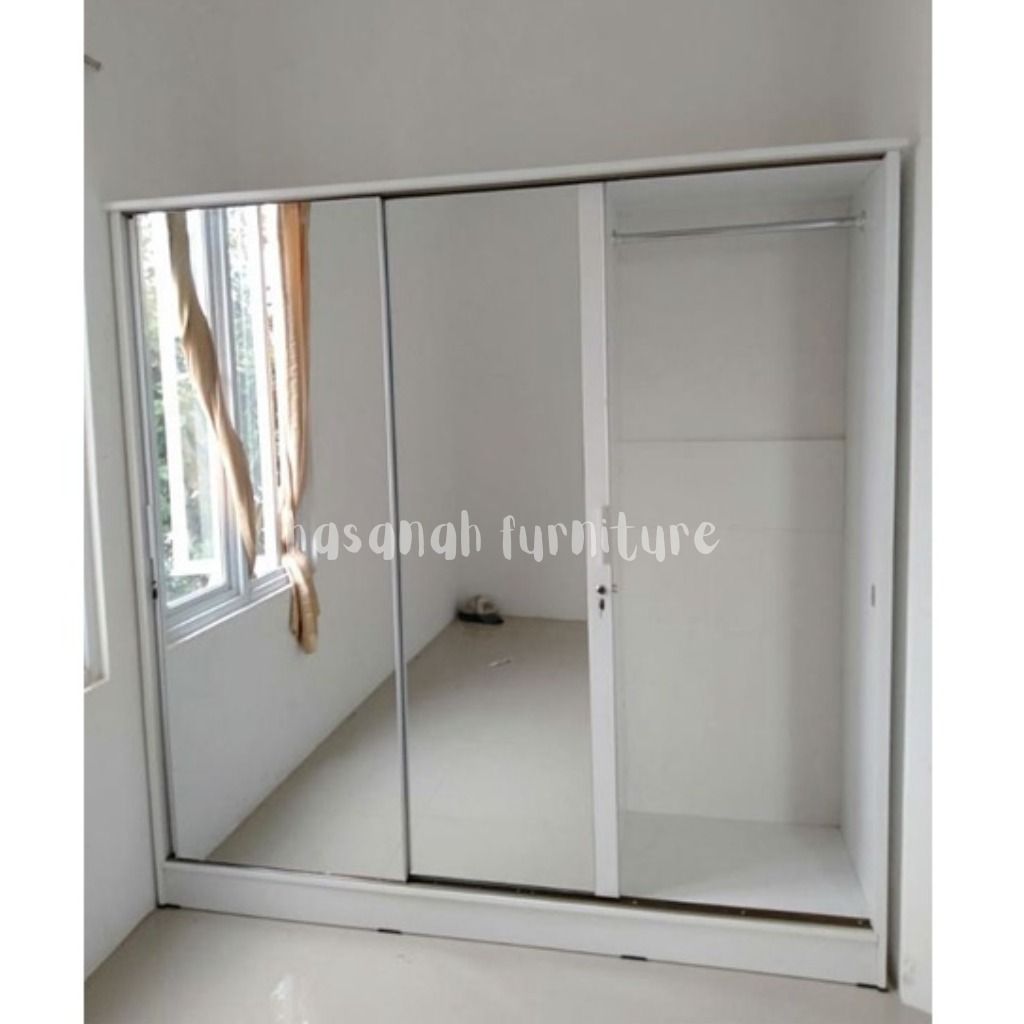 Lemari pakaian sliding 3 pintu full cermin minimalis modern | Lemari ...