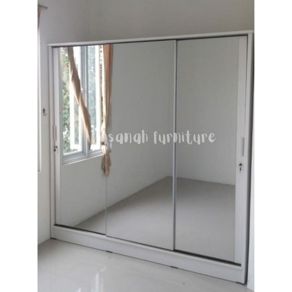 Lemari pakaian sliding 3 pintu full cermin minimalis modern | Lemari ...