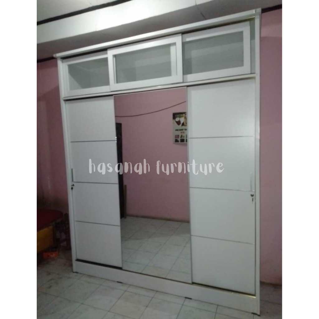 Lemari pakaian sliding 3 pintu box atas murah minimalis modern ...