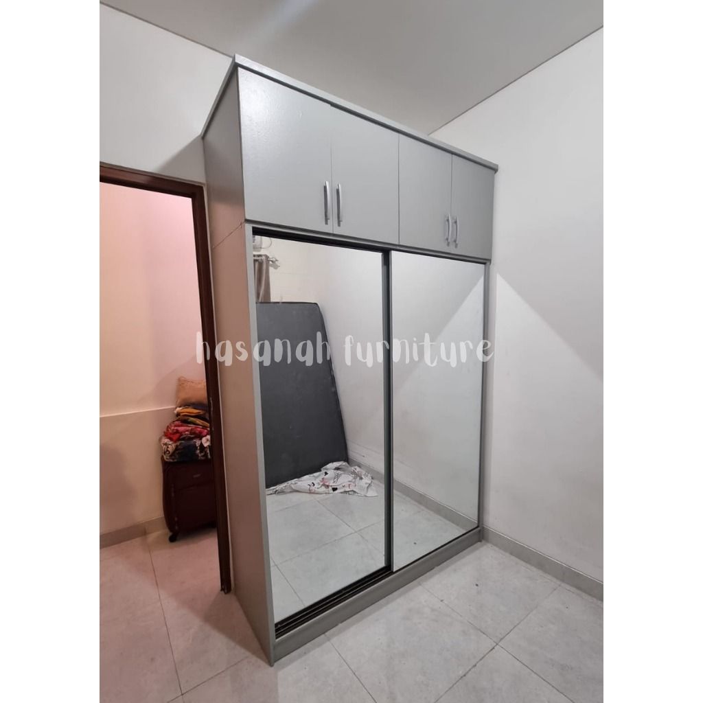 Lemari pakaian sliding door 2 pintu full cermin frameless murah baru ...