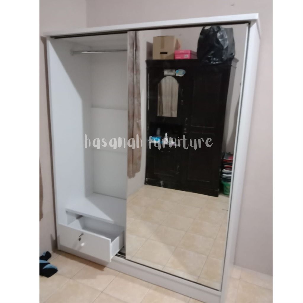 Lemari sliding door 2 pintu full cermin frameless modern minimalis ...