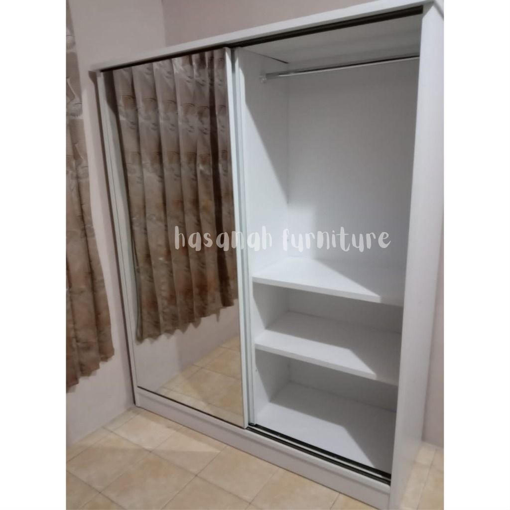 Lemari sliding door 2 pintu full cermin frameless modern minimalis ...
