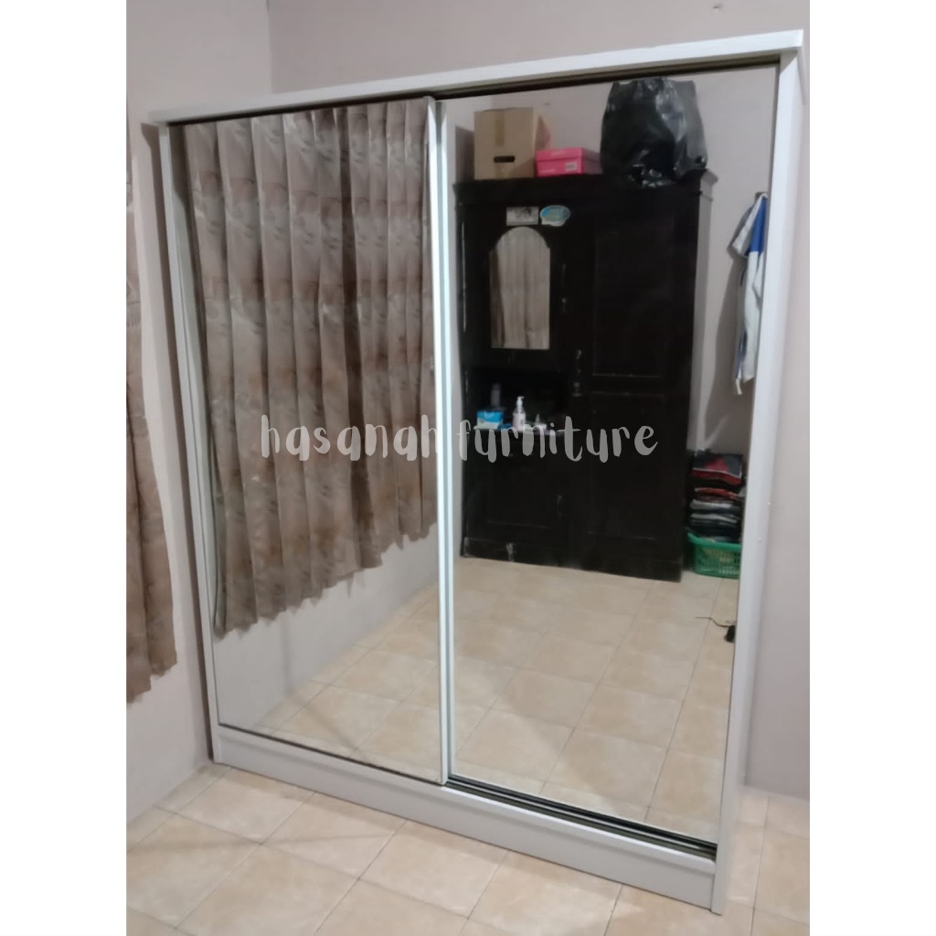 Lemari sliding door 2 pintu full cermin frameless modern minimalis ...