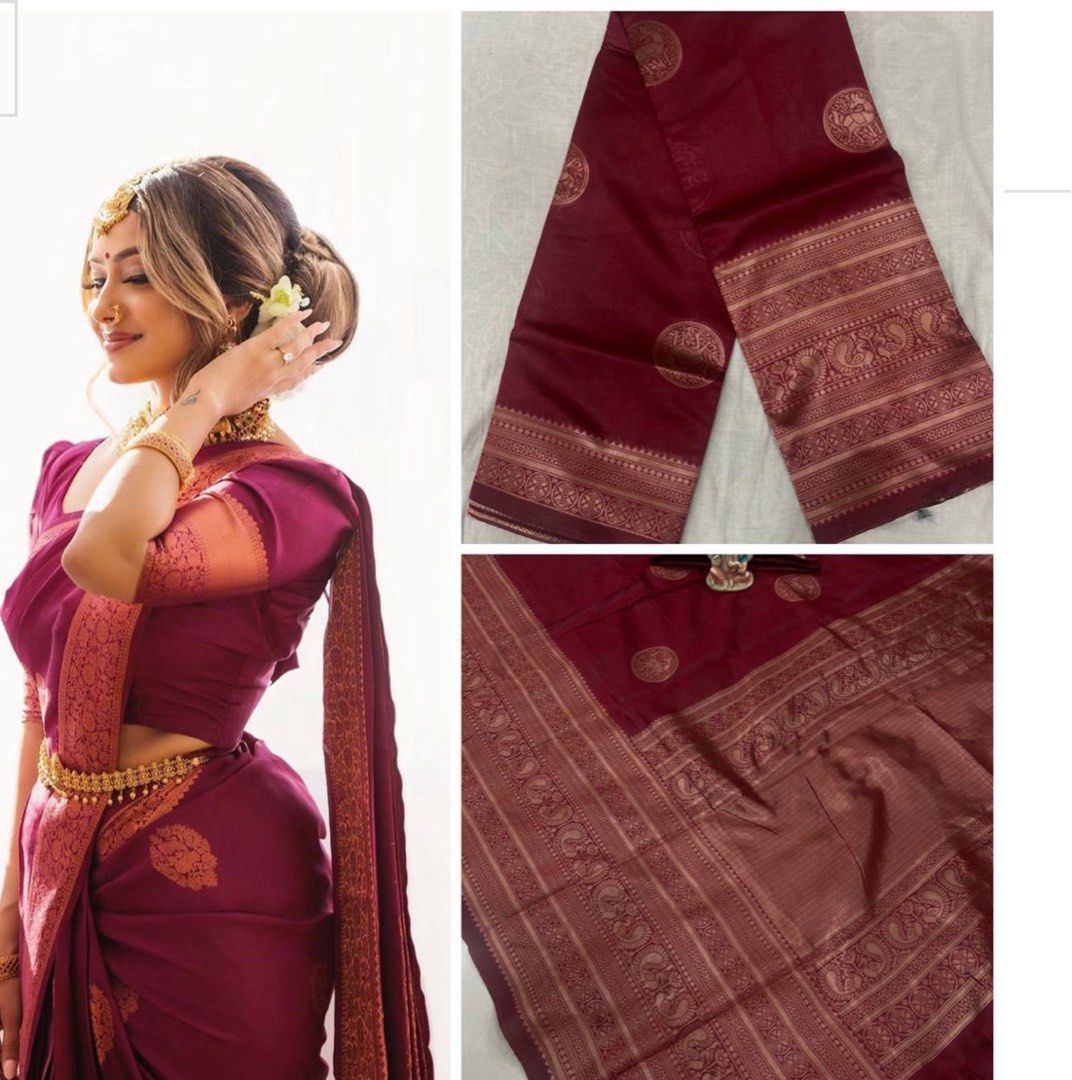 Maroon Red Saree, Women's Fashion, Dresses & Sets, Traditional & Ethnic ...