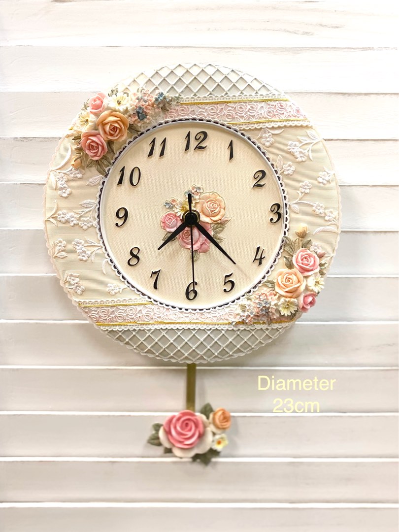 Offer - Round pendulum flora Victorian style clock, Furniture & Home ...