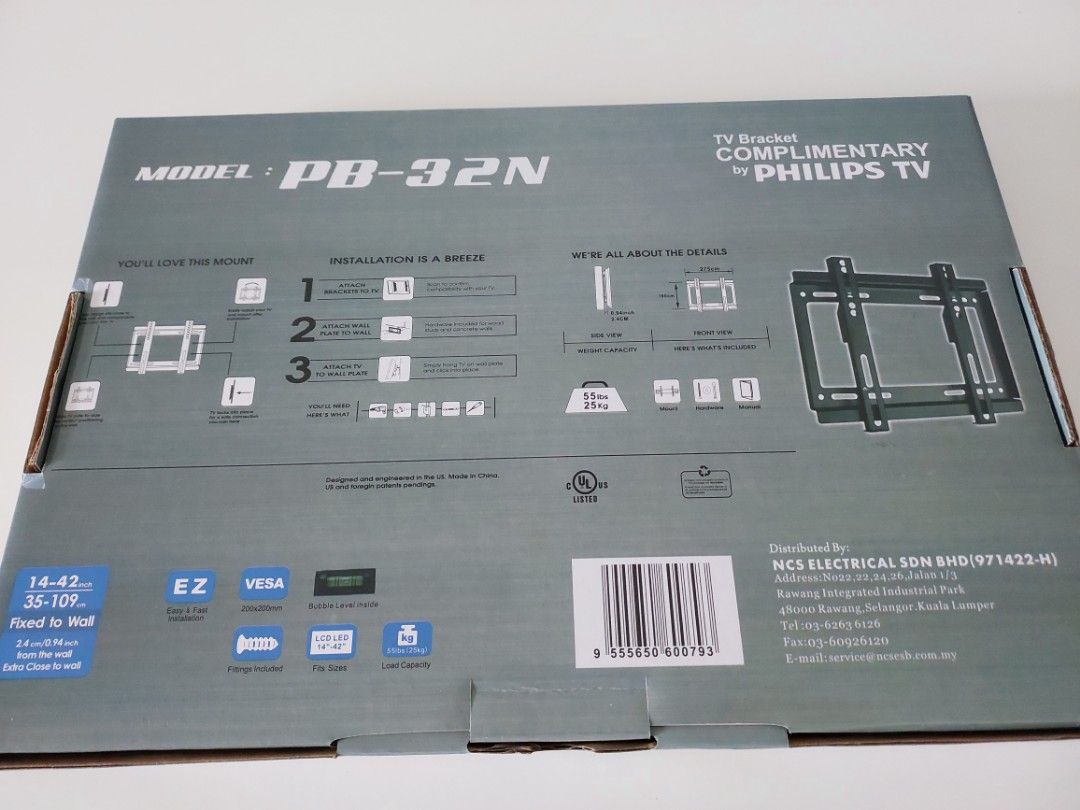Philips TV wall bracket for 14 to 42 inch TVs, load capacity 25kg, TV & Home Appliances, TV ...