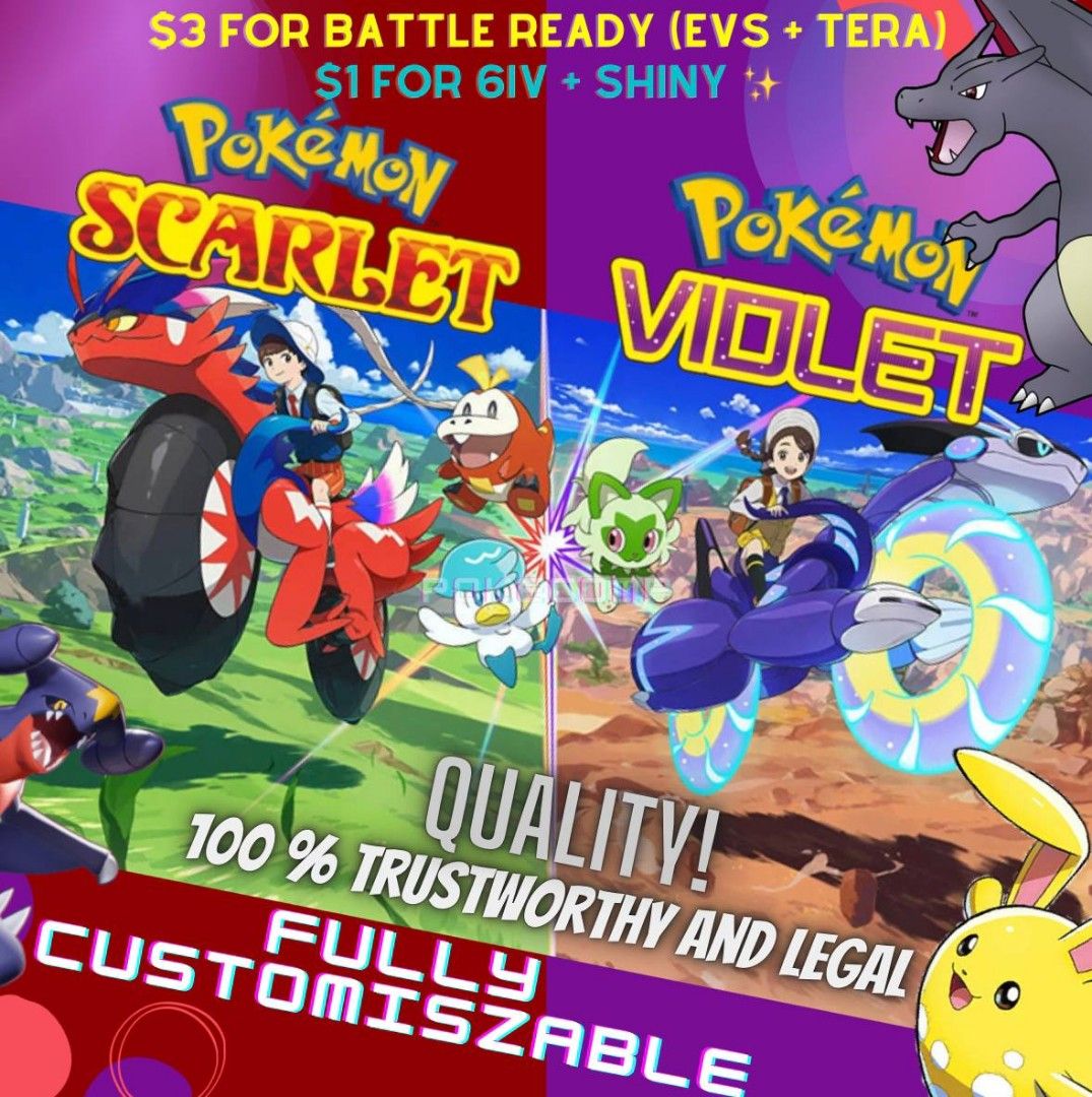 Pokemon Scarlet/Violet Shiny custom battle ready Tera Raid 6IV Pokedex Completion Cinderace ...
