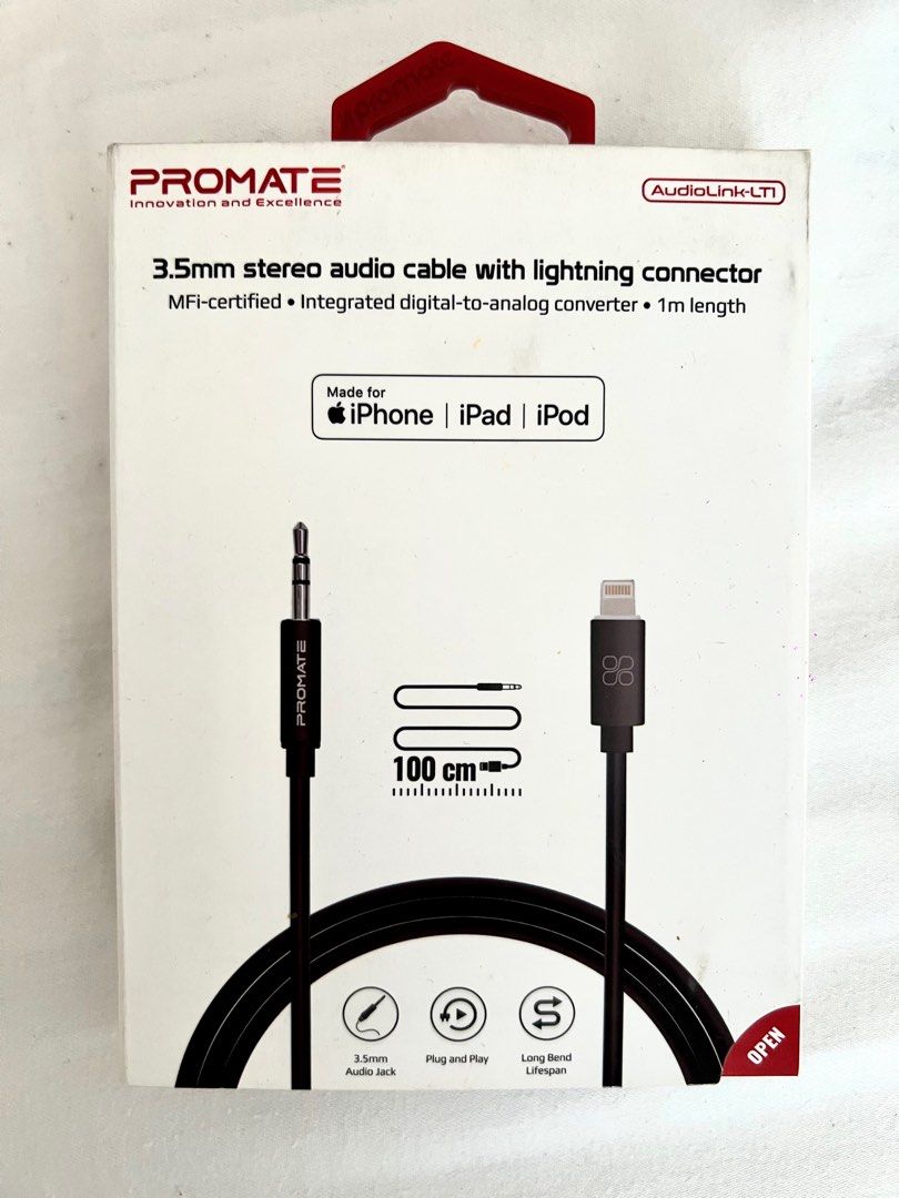 PROMATE 3.5mm stereo audio cable with lightning connector, Computers ...