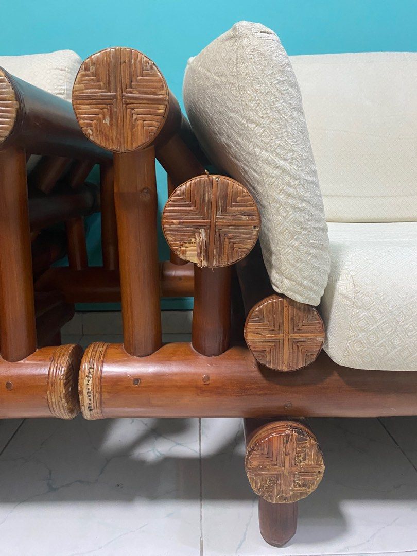 Rare full 5 pc Bamboo Sofa Set with Glass Top coffee table and side ...