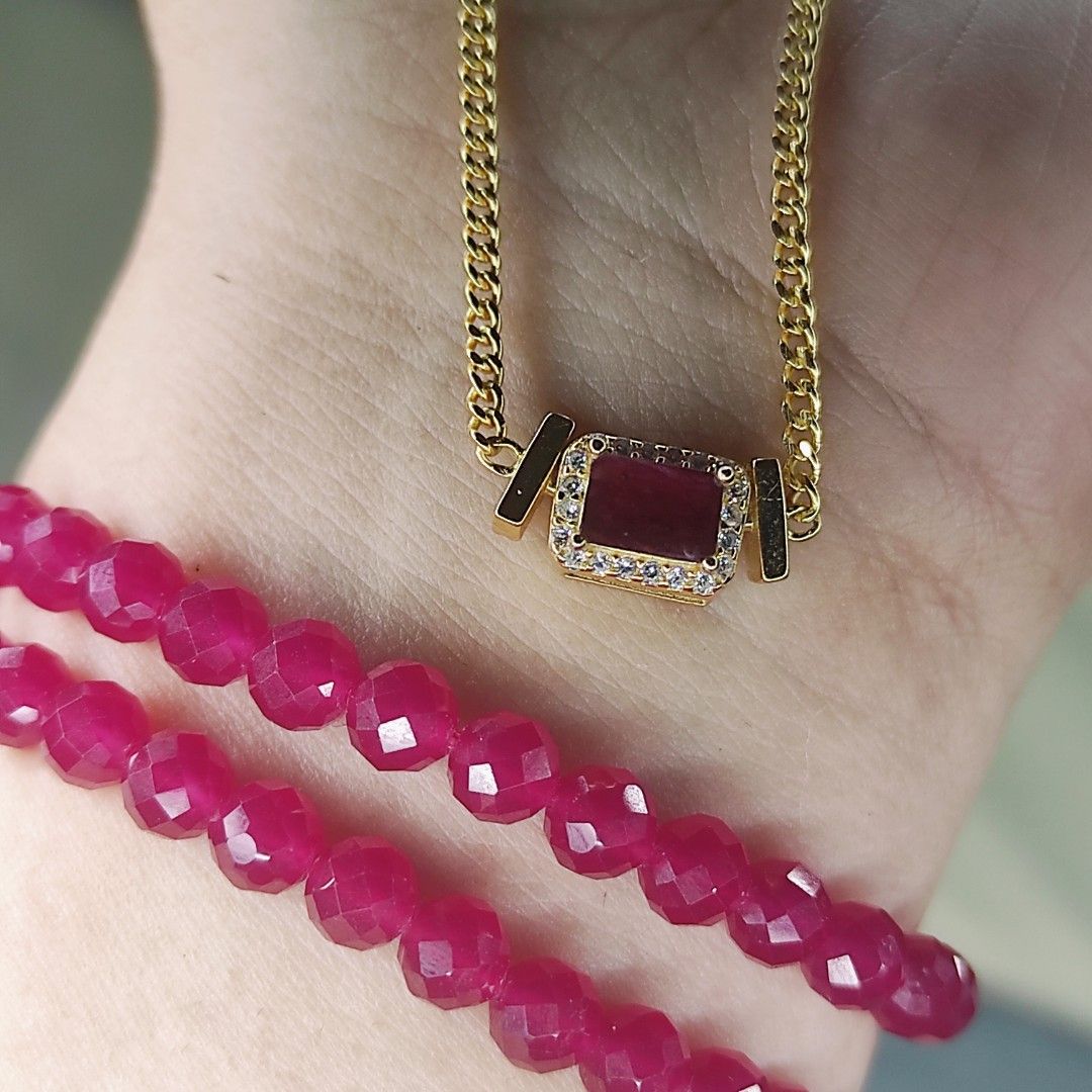 RUBY Cuban Chain Necklace 18K Real Gold Silver, Women's Fashion ...