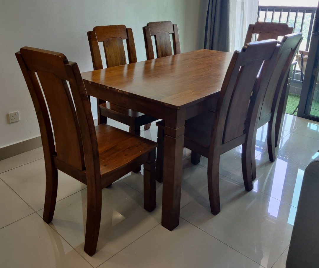 Solid Wood 6 Seater Dining Table with Charis, Furniture & Home Living ...