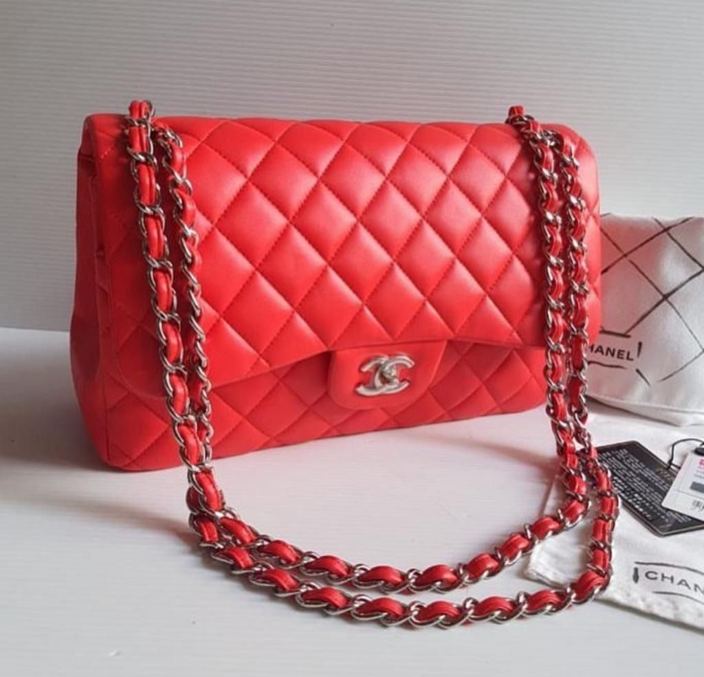 Tas Wanita Authentic Shoulder Bag Chanel Jumbo Red Lambskin Seri 27 ...