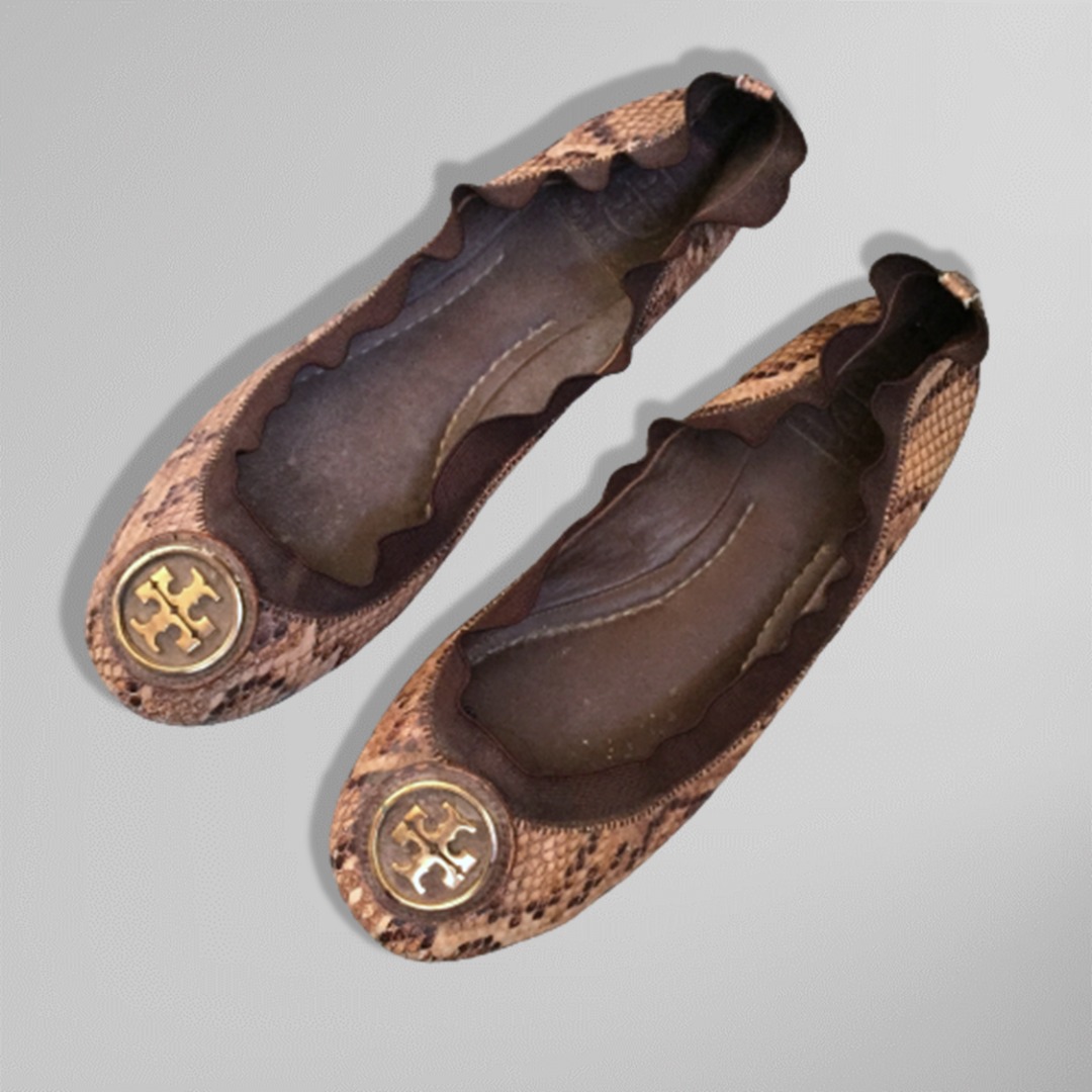 Tory Burch Caroline Ballet Flats Snake Print Skin Brown Shoes , Women's ...