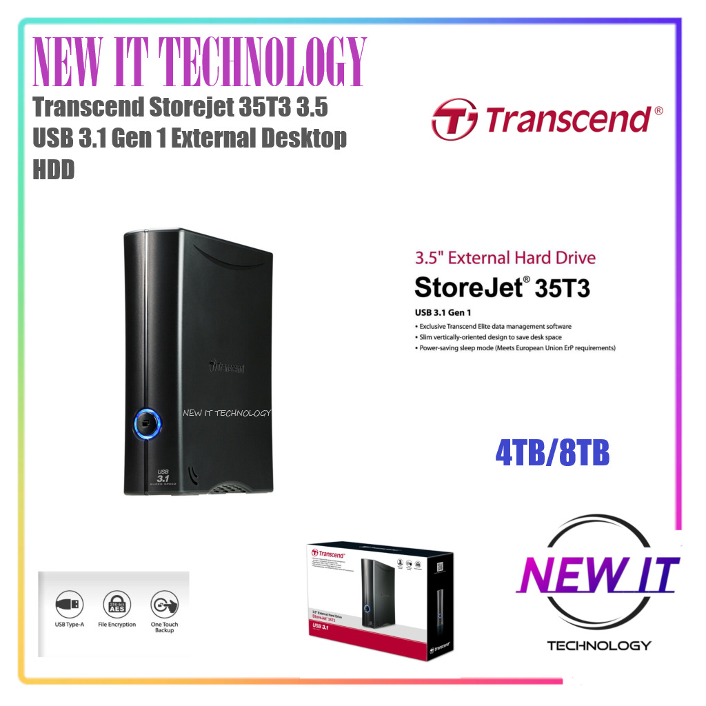 Transcend Storejet 35T3 3.5 USB 3.1 Gen 1 Desktop PC Laptop External ...