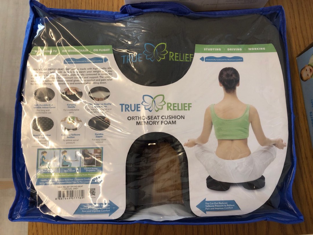 True Relief Ortho Seat Cushion Memory Foam Black, Furniture & Home ...