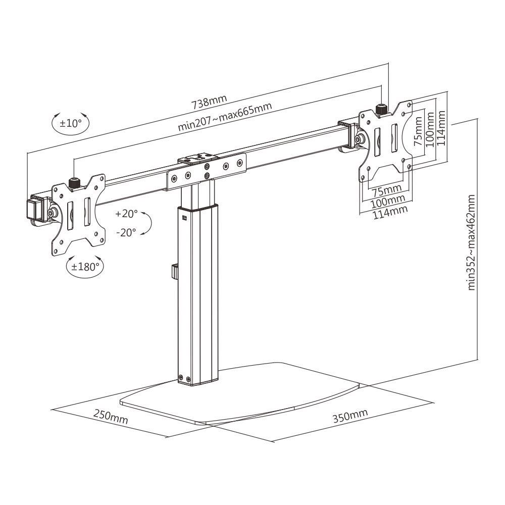 ULTi Ergo Dual Free Standing Monitor Mount Desk Stand, Spring Height ...