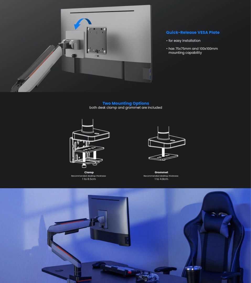 ULTi Magma Heavy-duty Monitor Arm for Ultrawide Monitors (up to 20kg & 49 inch), Computers ...