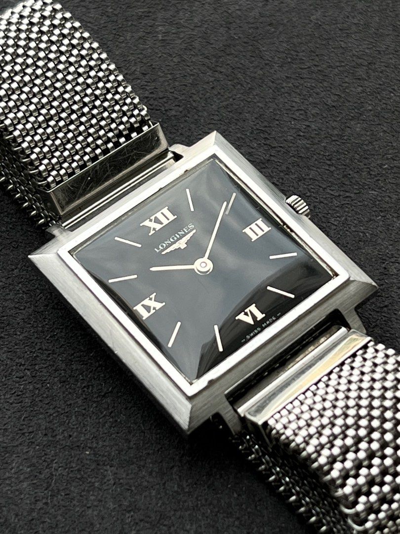 Vintage Longines square, black dial watch, Luxury, Watches on Carousell