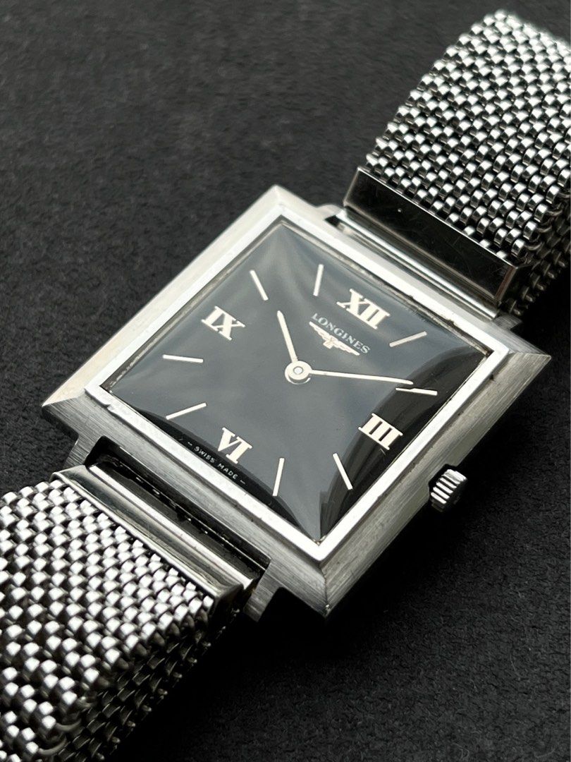 Vintage Longines square, black dial watch, Luxury, Watches on Carousell