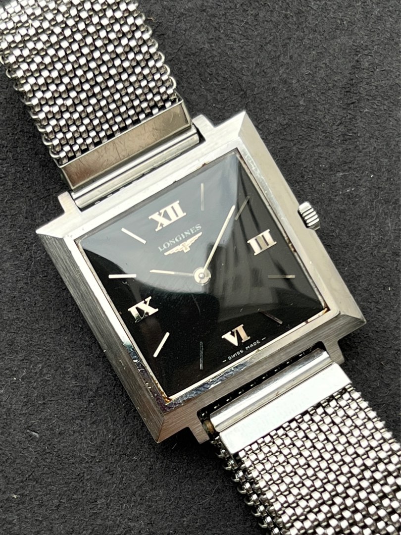 Vintage Longines square, black dial watch, Luxury, Watches on Carousell