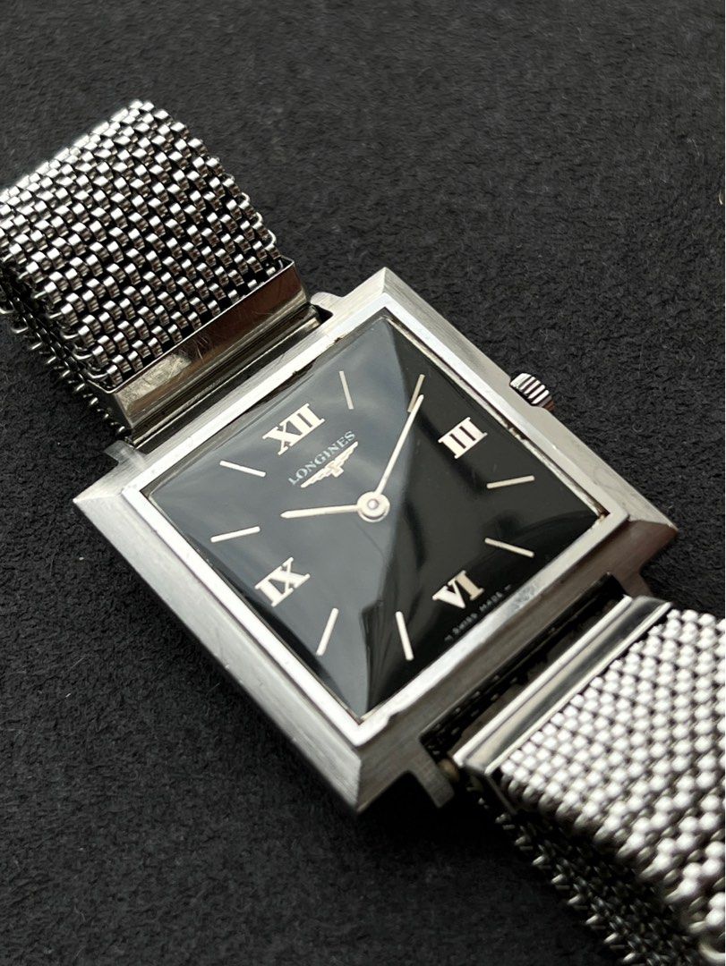 Vintage Longines square, black dial watch, Luxury, Watches on Carousell
