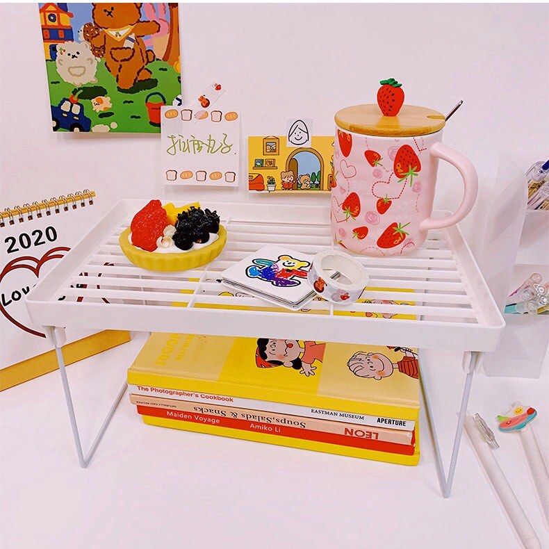 White Minimalist Korean-Inspired Foldable Desk Storage Display Shelf ...