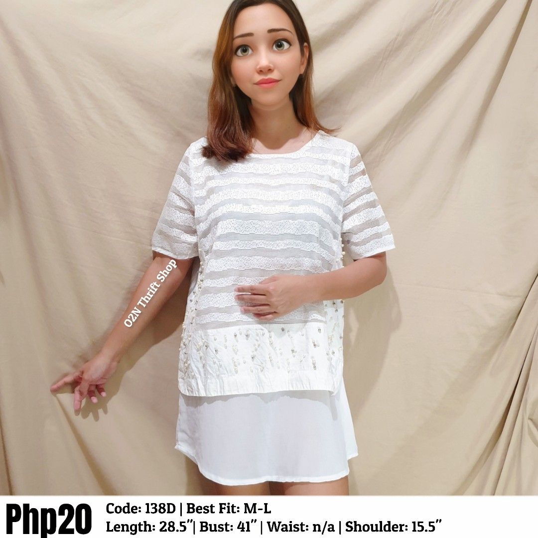 138D White Long Top, Women's Fashion, Tops, Blouses on Carousell