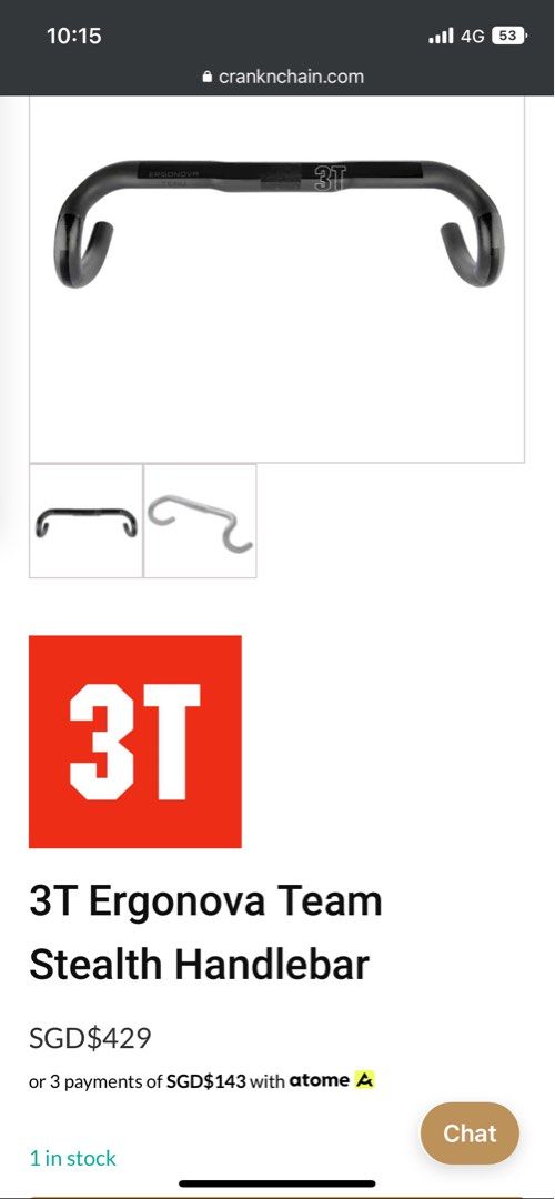 3T Ergonova Team Stealth carbon drop bar with Deda zero stem and moon ...