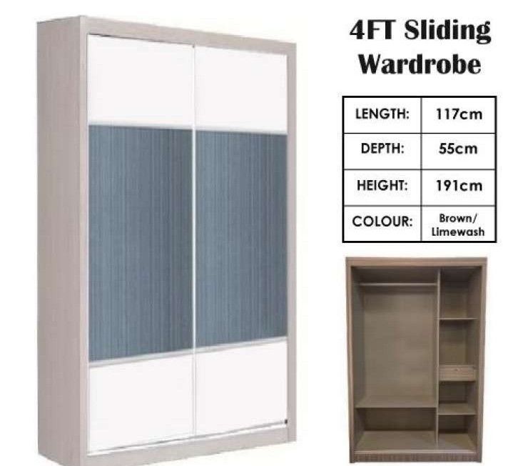 4 Feet Glass Sliding Wardrobe, Furniture & Home Living, Furniture ...