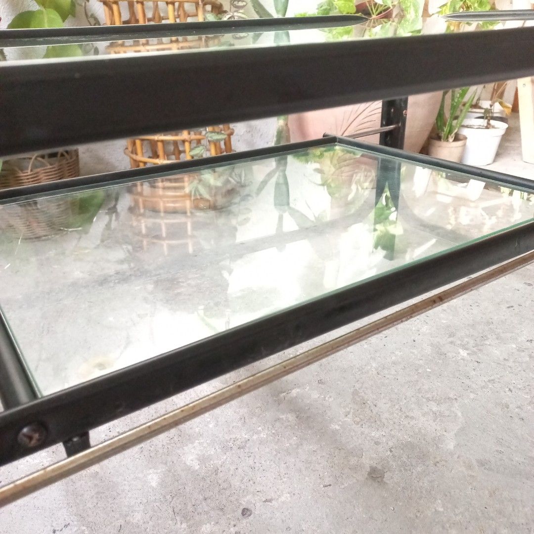 70s metal and glass layered retractable layered coffee table center ...