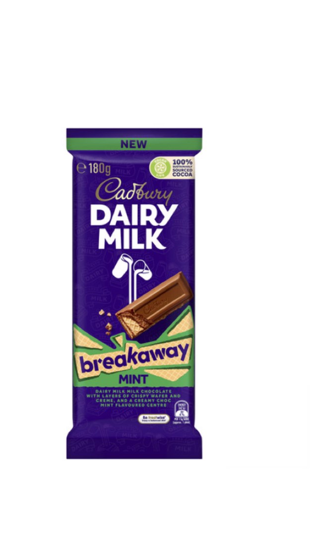 澳洲 Cadbury Dairy Milk Mint Breakaway 180g 薄荷朱古力, 嘢食 & 嘢飲, 包裝食物&即食食物 ...
