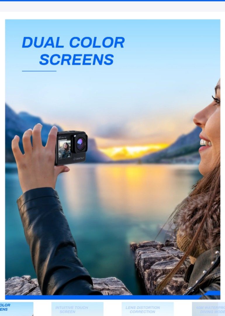 Action Camera 4K, Crosstour Underwater Cam EIS WiFi Dual Screens Remote ...