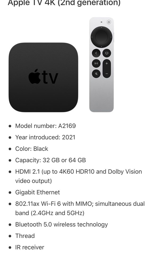 Apple Tv 4k 2021(2nd gen), TV & Home Appliances, TV & Entertainment ...