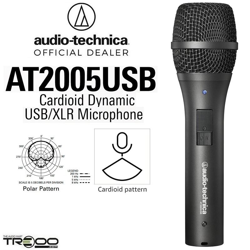 Audio-Technica AT2005USB Cardioid Dynamic USB/XLR Microphone, Audio ...