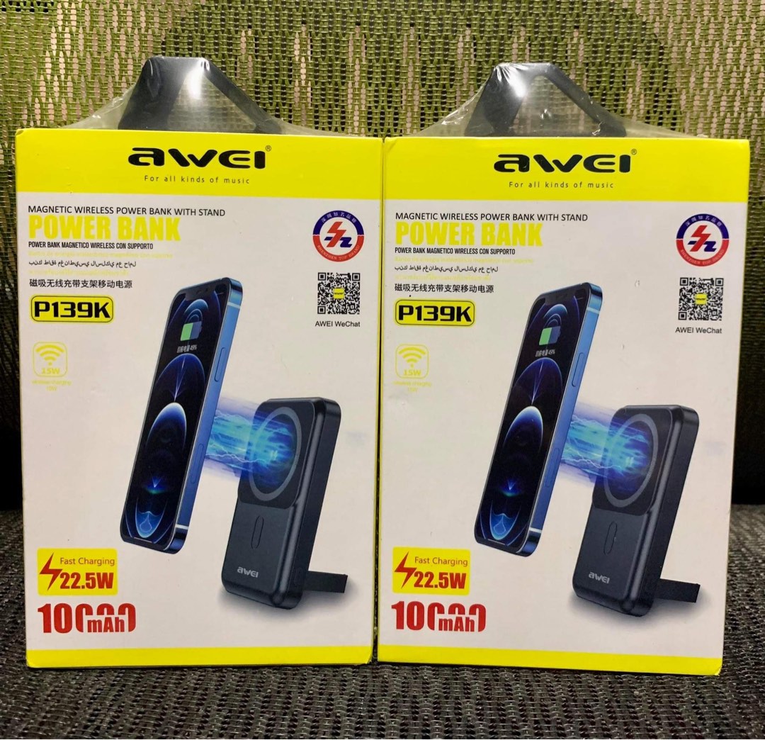 AWEI P139K 10000MAH PORTABLE POWERBANK MAGNETIC MAGSAFE WIRELESS WITH ...