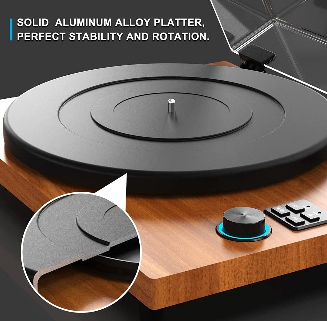 Bluetooth Record Player Wireless Turntable HiFi System Wooden Bluetooth ...